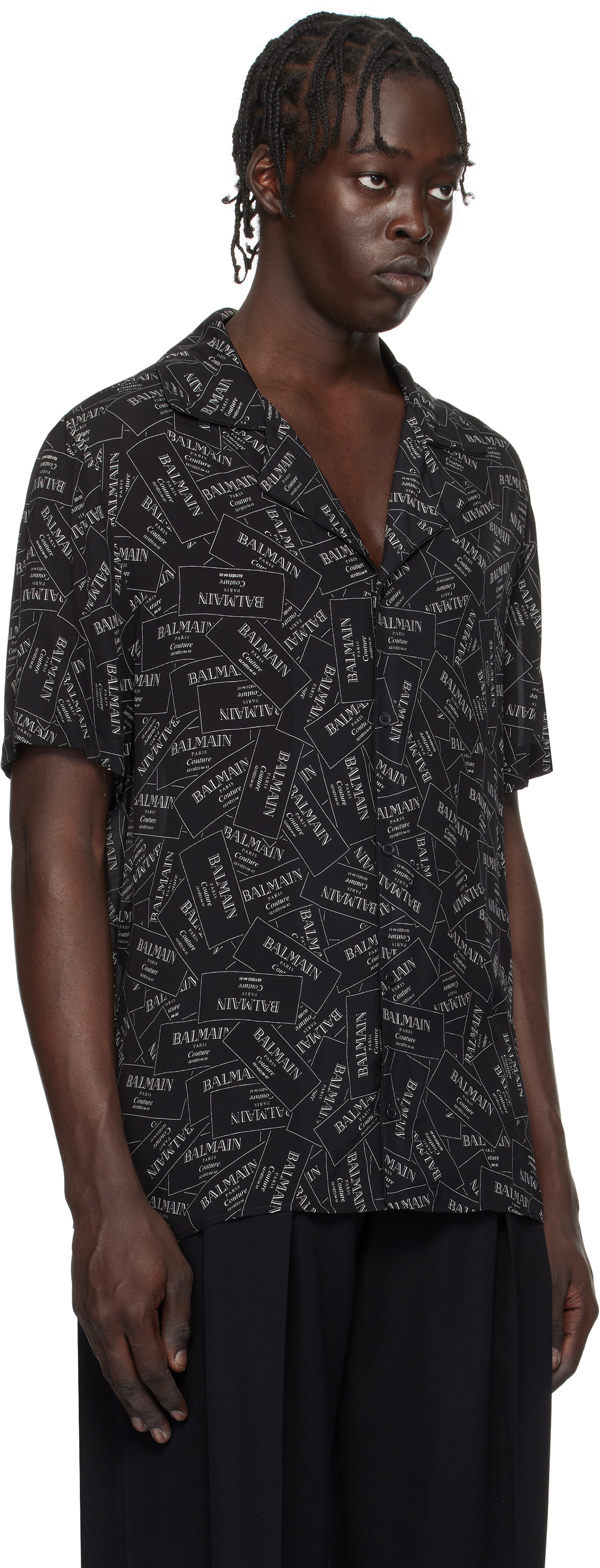 Balmain Black All-Over 'Balmain' Label Print Shirt Balmain