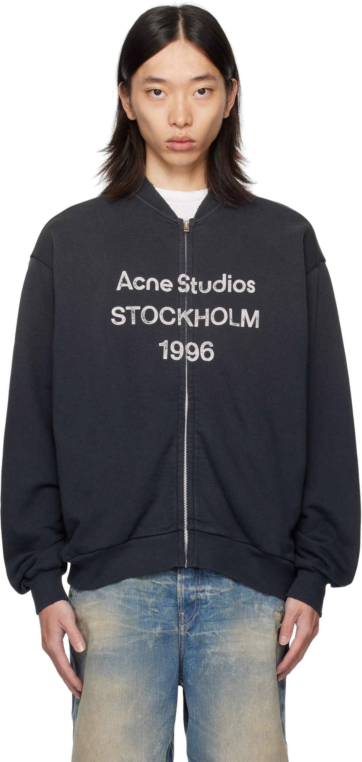 Acne Studios Black Zip Logo Sweatshirt Acne Studios