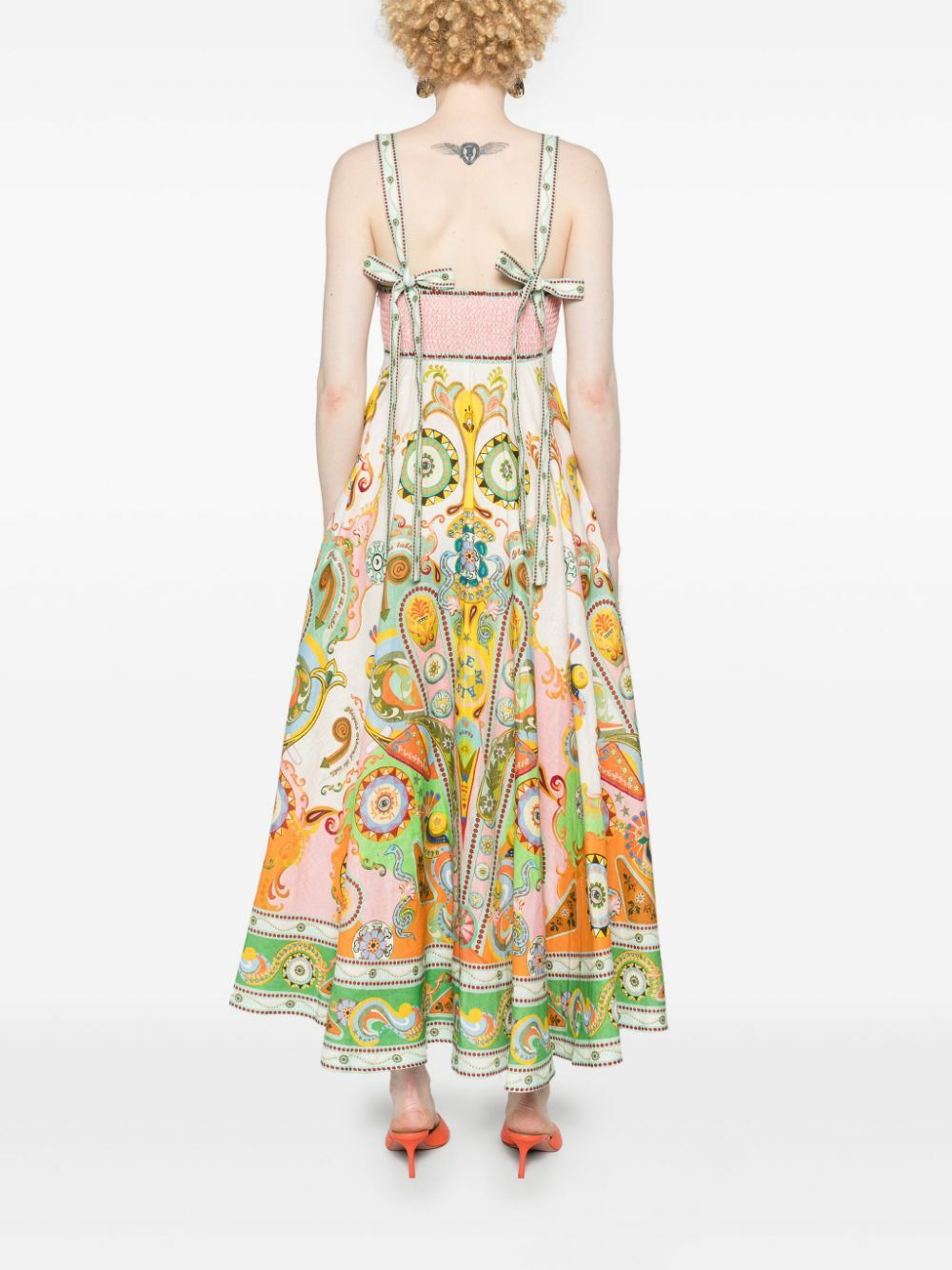 ALEMAIS Pink Pinball Linen Midi Dress ALÉMAIS