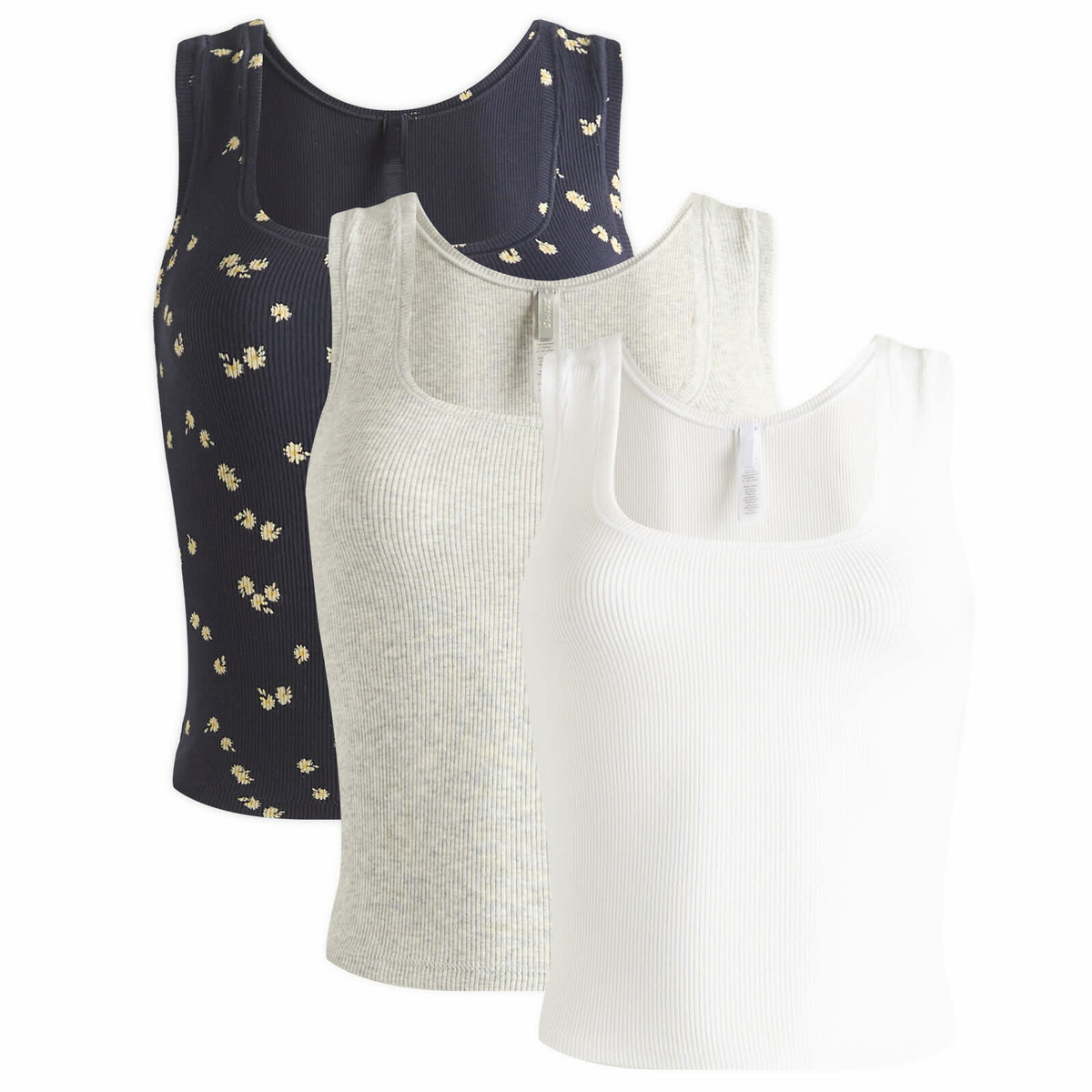 SKIMS Women's Cotton Rib Tank Multipack in Navy Daisy Print SKIMS