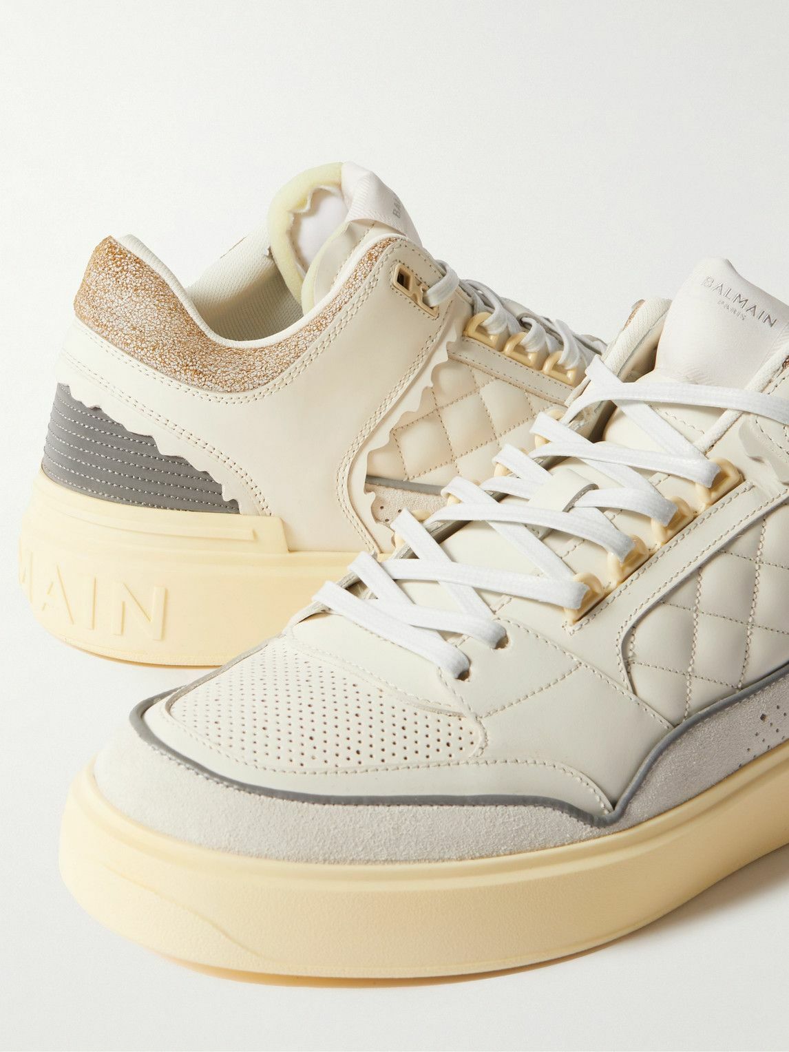 Balmain - B-Court Panelled Distressed Leather and Suede Sneakers ...