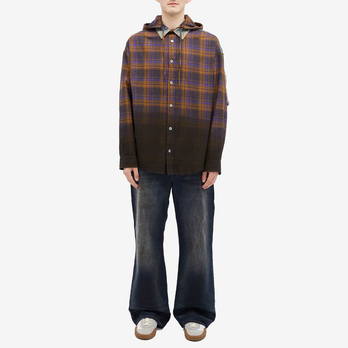 Acne Studios Men's Saffia Washed Flannel Check Overshirt in Purple ...