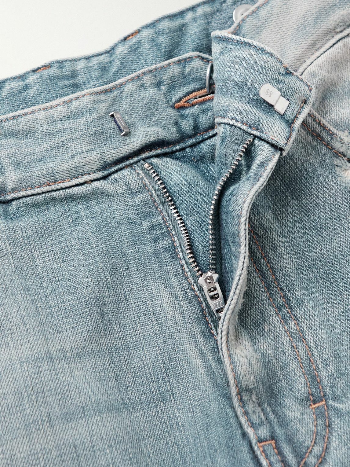 Givenchy - Straight-Leg Moleskin-Trimmed Distressed Denim Cargo Shorts ...