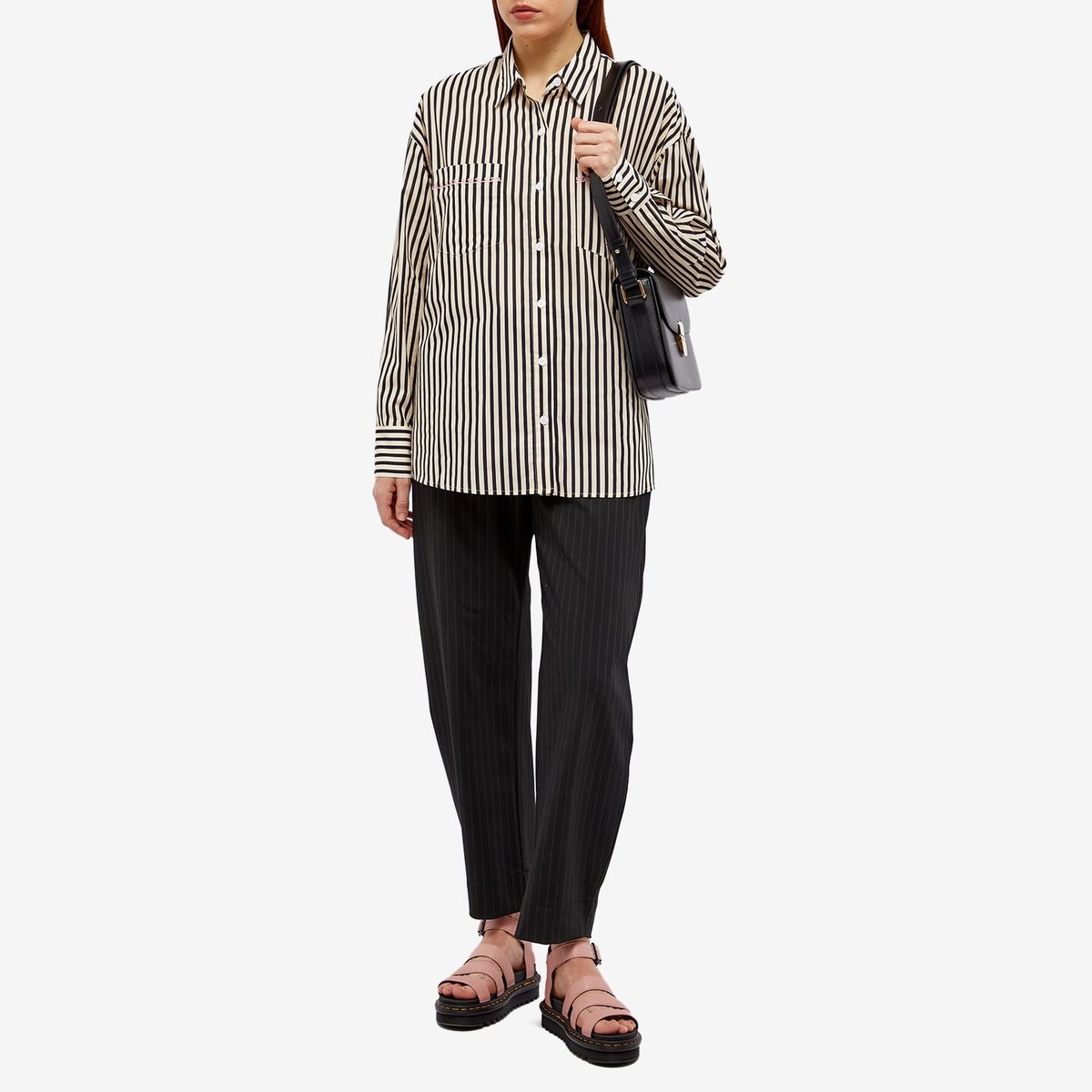 KITRI Women's Iona Embroidered Shirt in Black Stripe KITRI