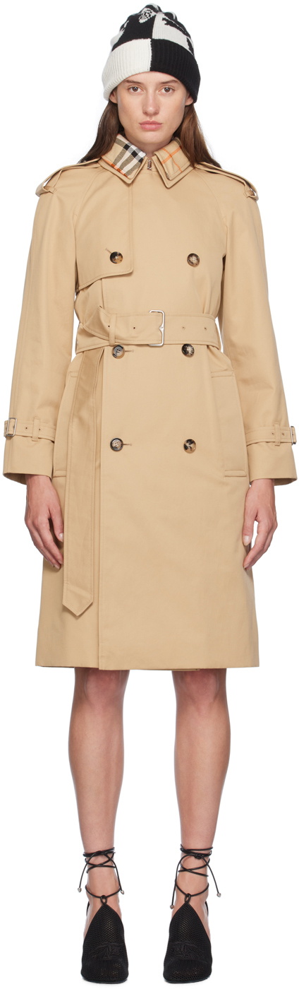Burberry Beige Vintage Check Collar Trench Coat Burberry