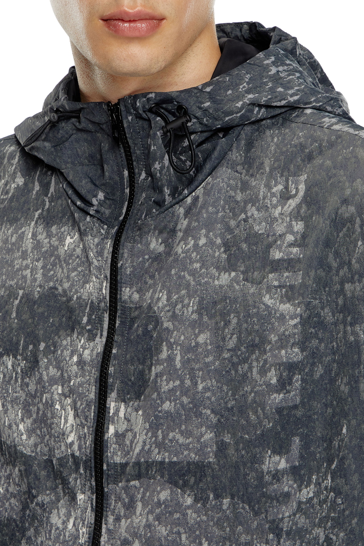 Diesel Hooded windbreaker with Rain Camo print - Jackets Mens in Black ...
