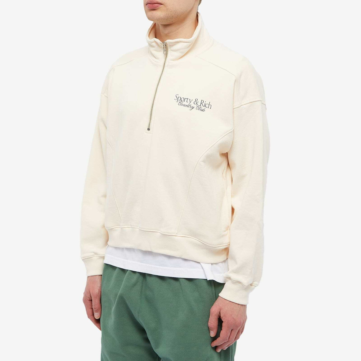 Sporty & Rich Men's SR Country Club Quarter Zip Sweat in Cream/Navy ...