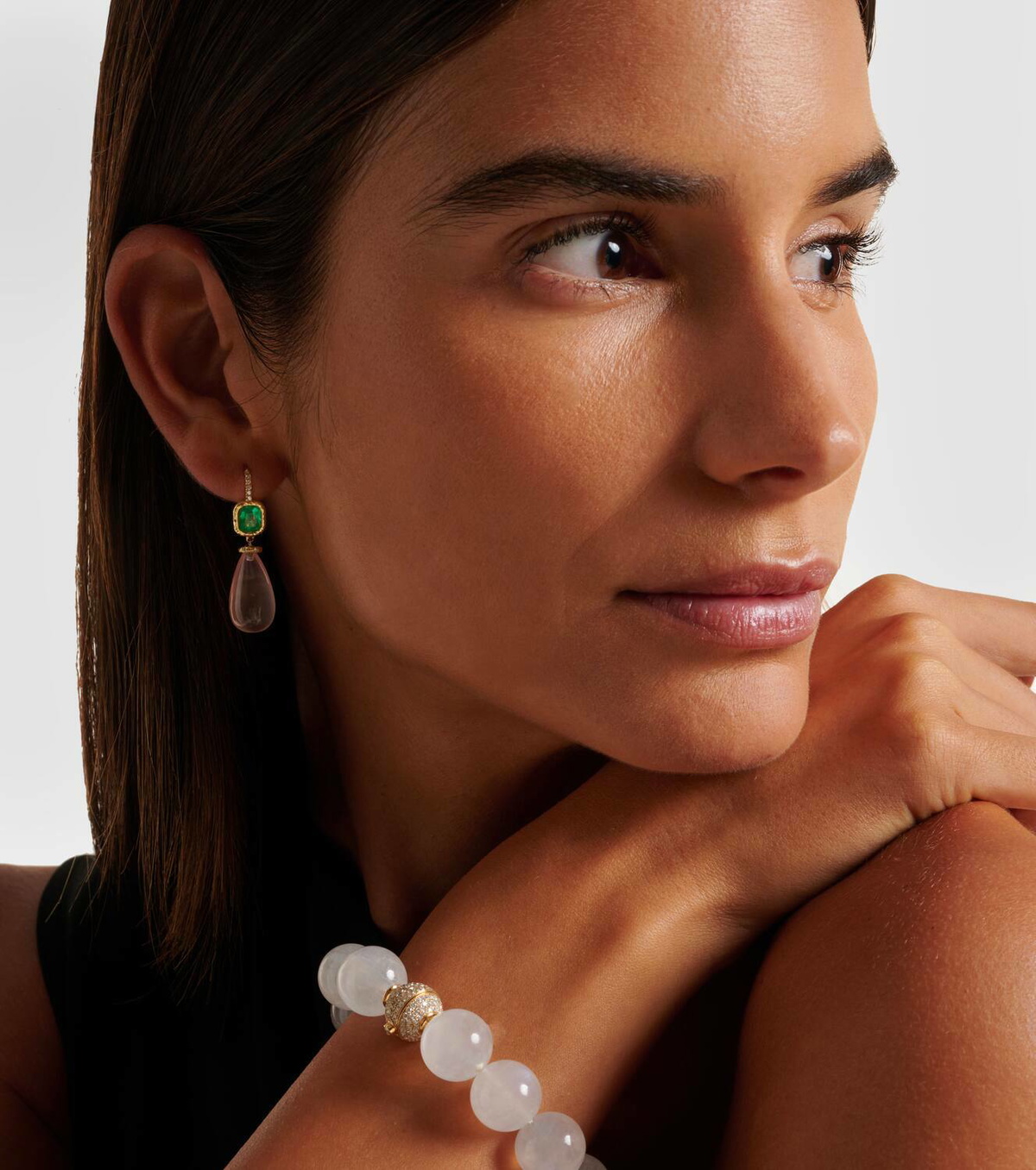 Octavia Elizabeth Rose Garden 18kt gold drop earrings with gemstones ...