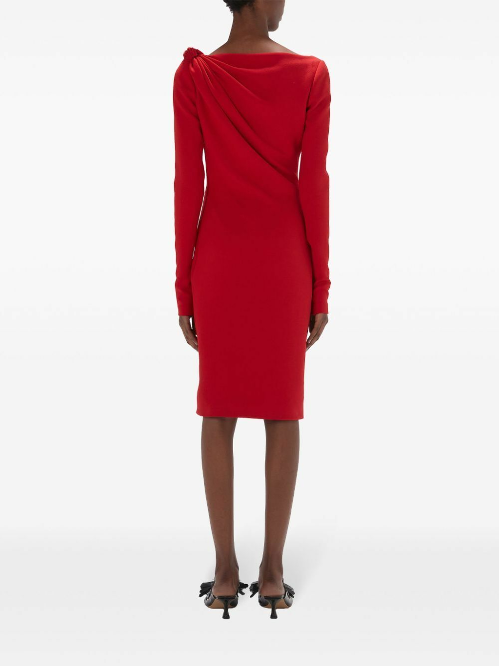 JW Anderson Red Draped Long-Sleeve Midi Dress JW Anderson