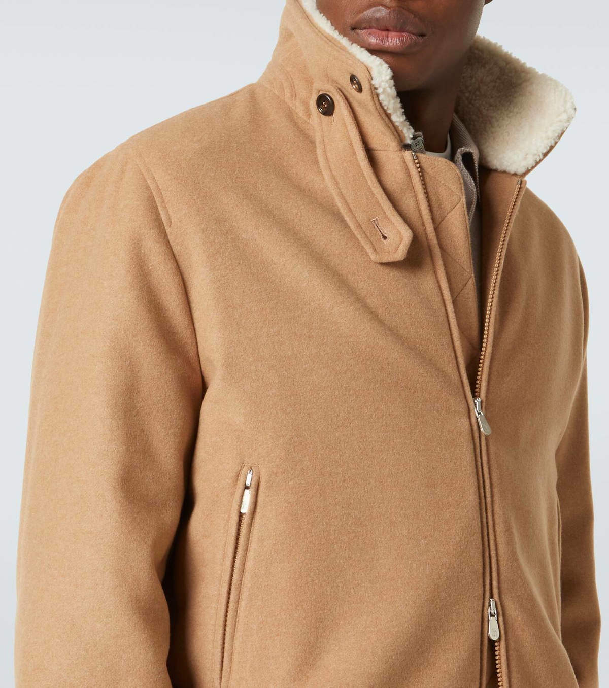 Brunello Cucinelli Shearling-trimmed cashmere jacket Brunello Cucinelli