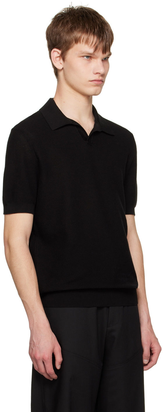 ZEGNA Black Open Placket Polo Zegna