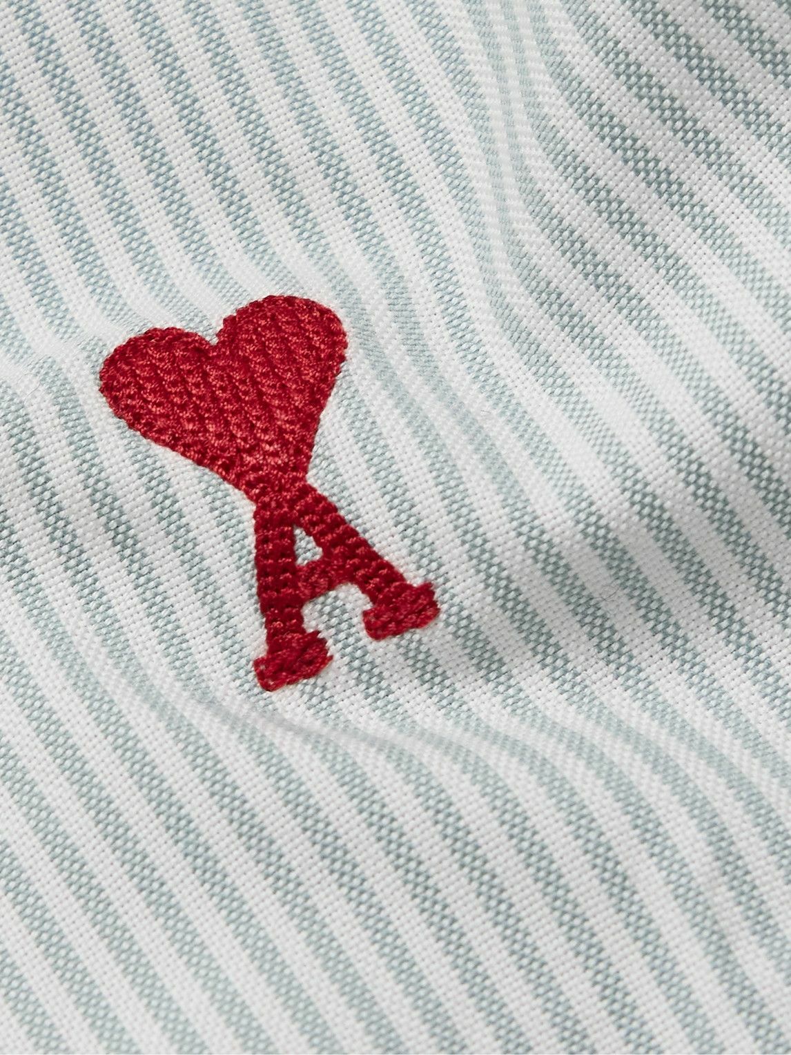 AMI PARIS - Button-Down Collar Logo-Embroidered Striped Cotton Oxford ...