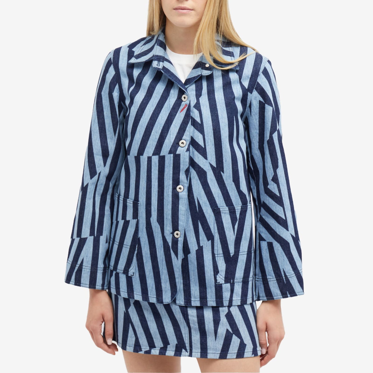 Kenzo Dazzle Stripe Workwear Jacket in Rinse Blue Denim Kenzo