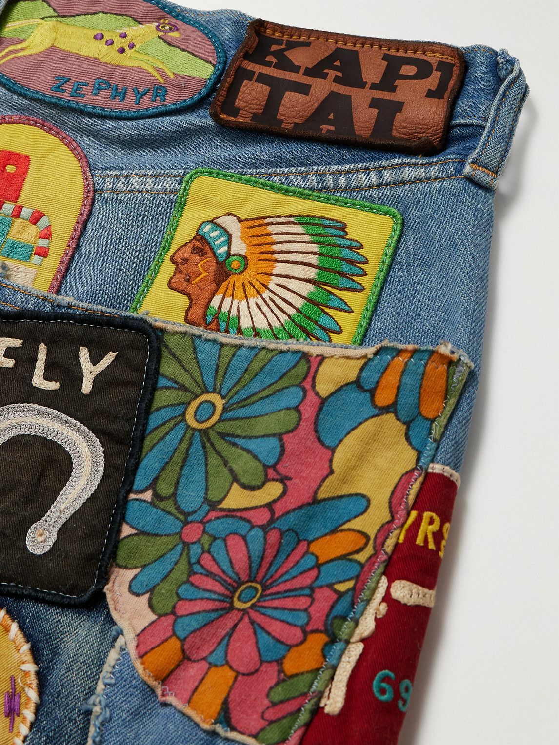 KAPITAL - Straight-Leg Appliquéd Patchwork Denim Shorts - Blue KAPITAL