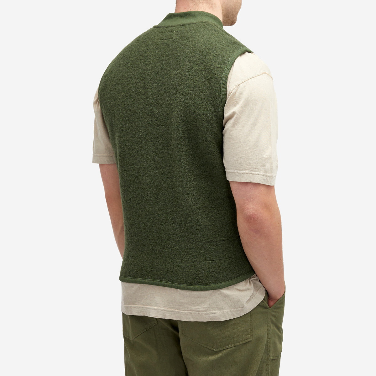 Universal Works Men's Wool Fleece Zip Waistcoat in Olive Universal Works