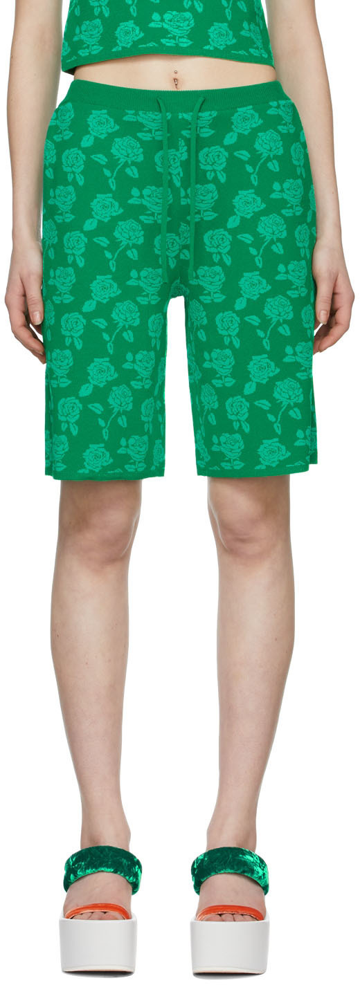 Pushbutton Green Polyester Shorts Pushbutton