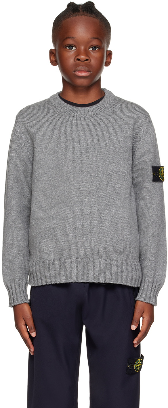 Stone Island Junior Kids Gray Logo Patch Sweater Stone Island Junior