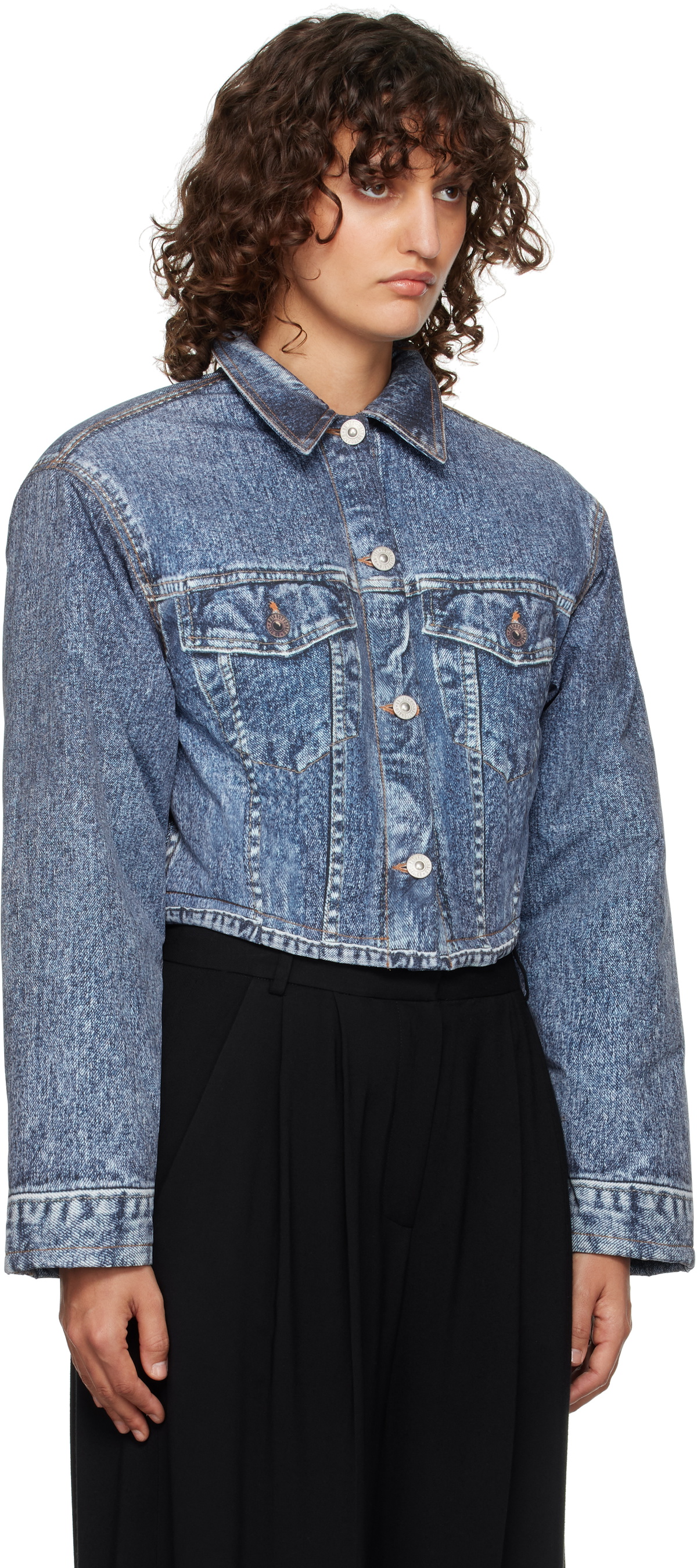 Pushbutton Blue Denim Print Cropped Jacket Pushbutton