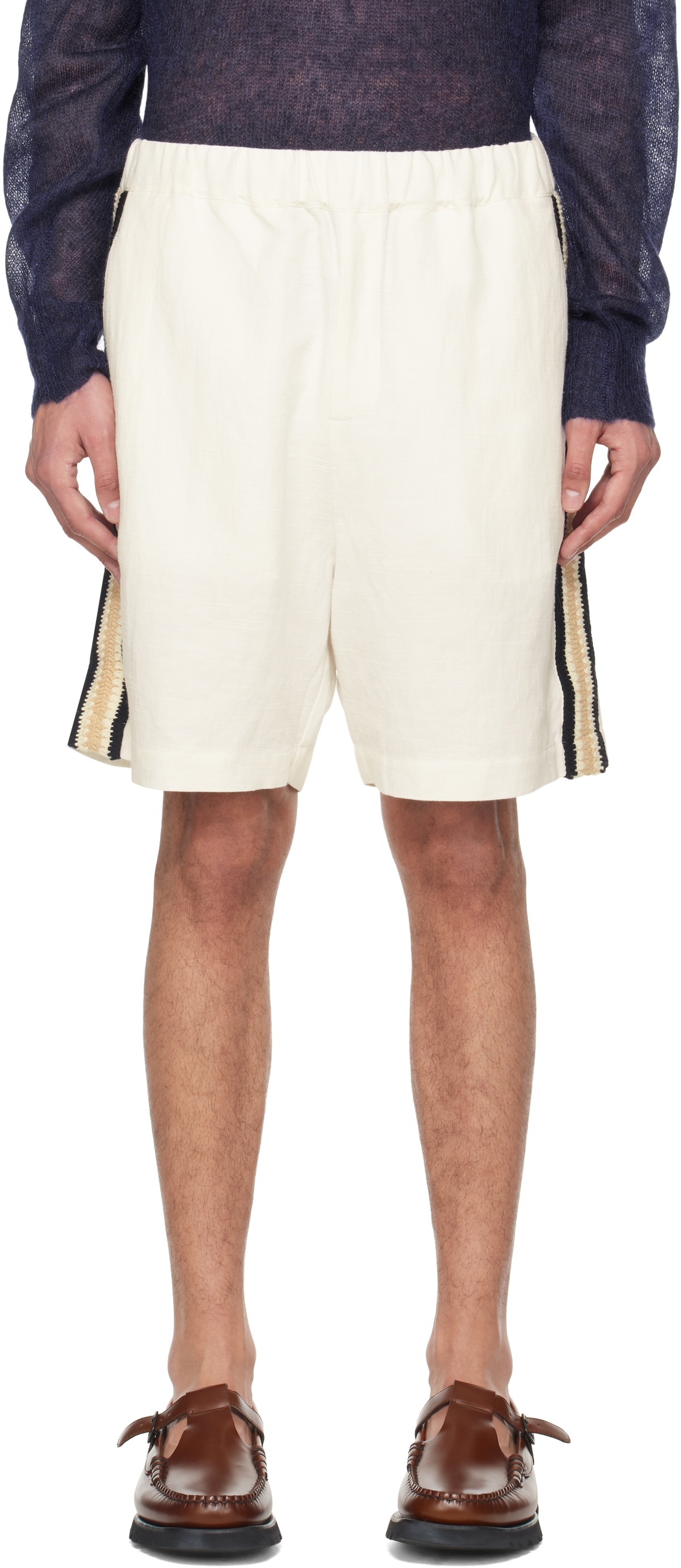 COMMAS White Hand Crochet Trim Shorts Commas