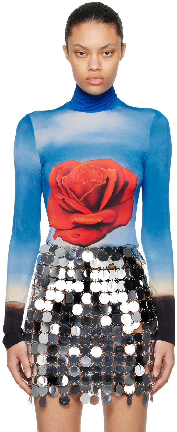 Rabanne Blue Printed Turtleneck Paco Rabanne