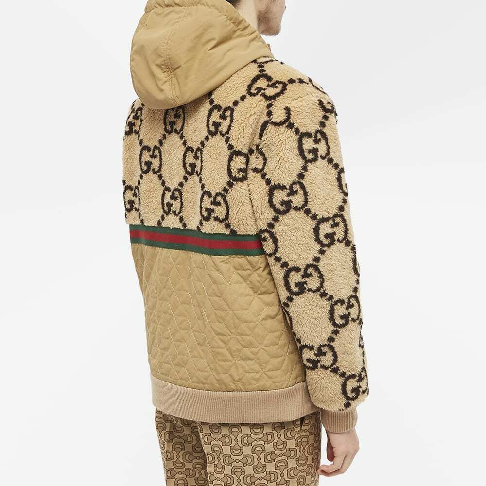 Gucci Men's Jumbo GG Fleece Panel Hooded Jacket in Beige Gucci