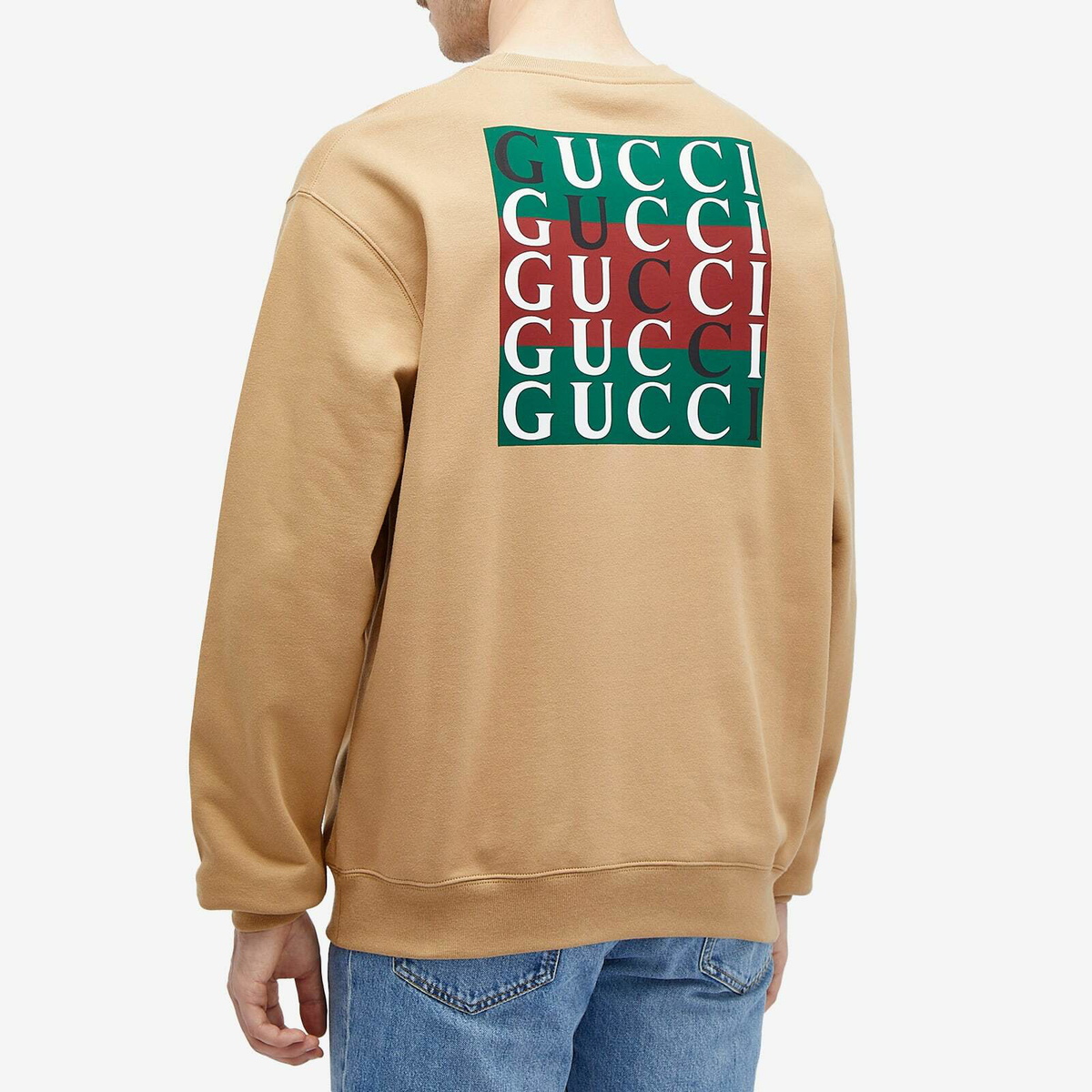 Gucci Men's Back Logo Crew Neck Sweatshirt in Camel Gucci