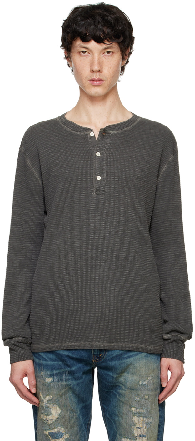 RRL Black Waffle-Knit Henley RRL