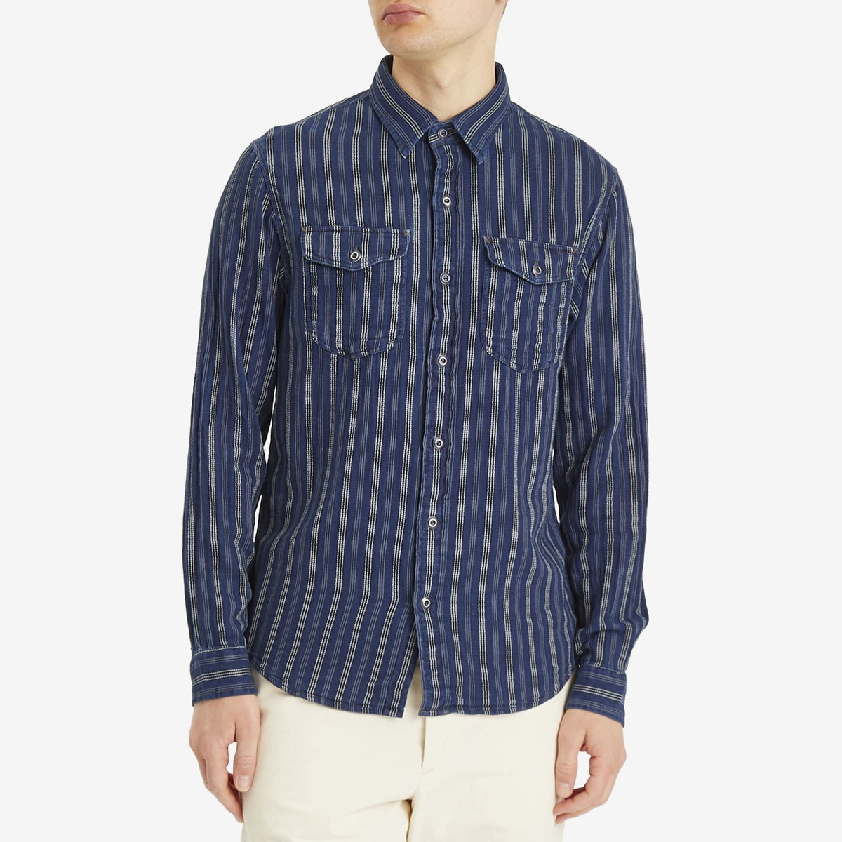 RRL Men's Indigo Stripe Shirt in Rl-744 Indigo Stripe/Check RRL
