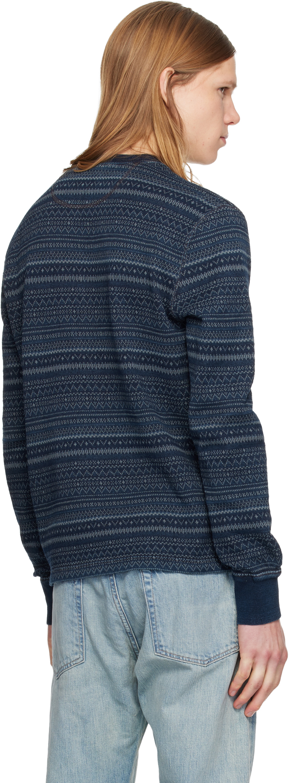 RRL Navy Indigo Jacquard Henley RRL