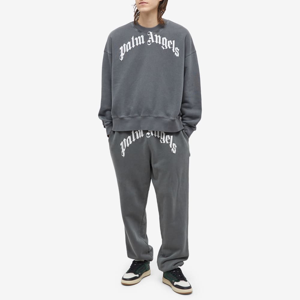 Palm Angels Men's Curved Logo Crew Sweat in Grey/White Palm Angels