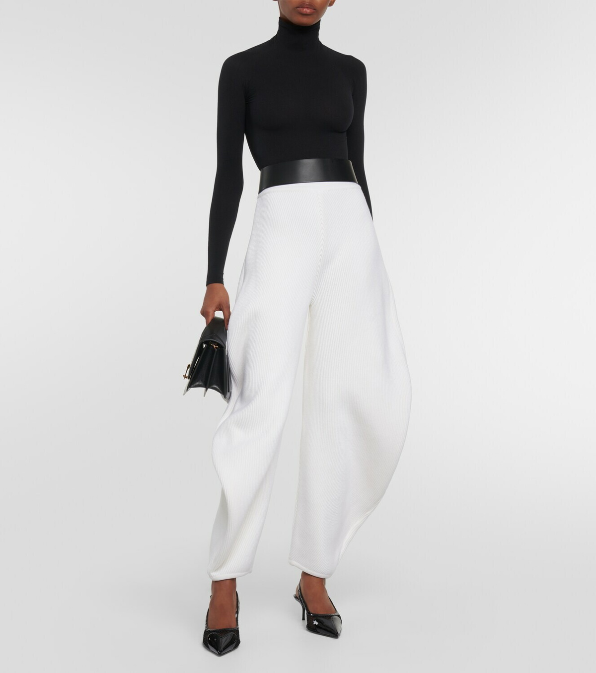 Alaïa High-rise knit barrel-leg pants ALAÏA