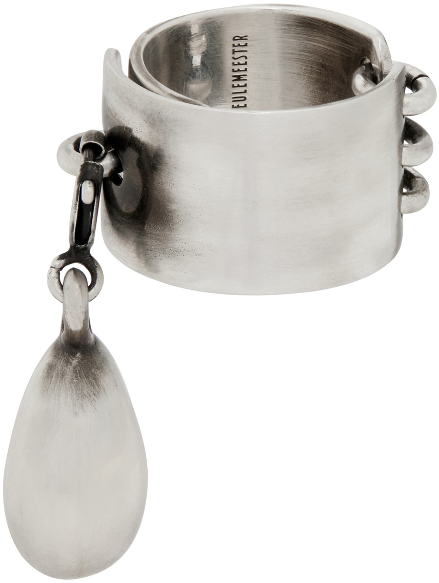 Ann Demeulemeester Silver Locking Pearl Ring Ann Demeulemeester