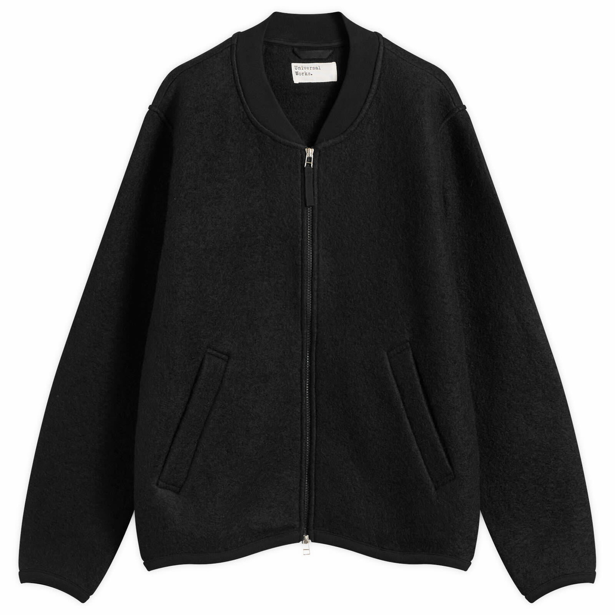 Universal Works Men's Wool Fleece Zip Bomber Jacket in Black Universal ...