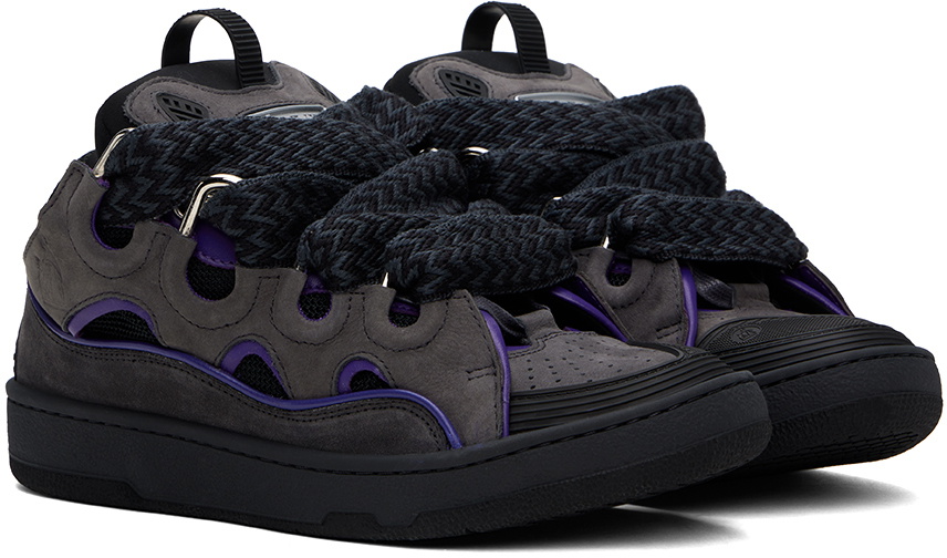 Lanvin SSENSE Exclusive Gray & Black Leather Curb Sneakers Lanvin