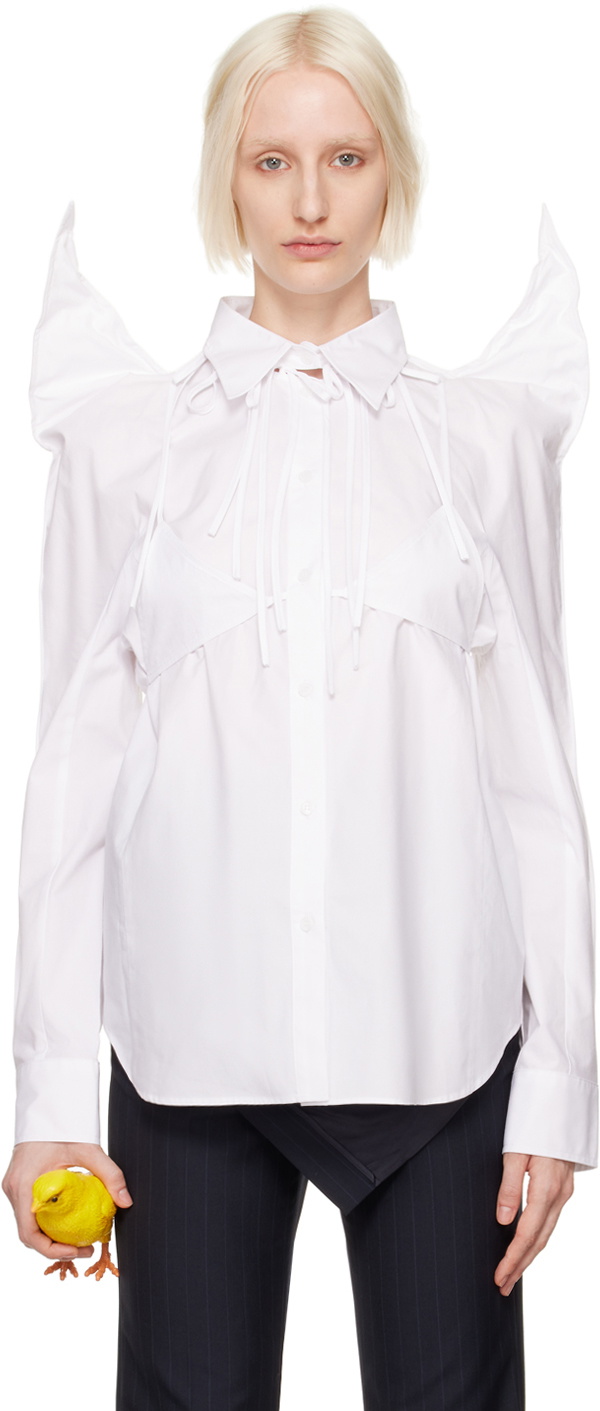 Pushbutton White Rabbit Ear Oversized Shirt Pushbutton