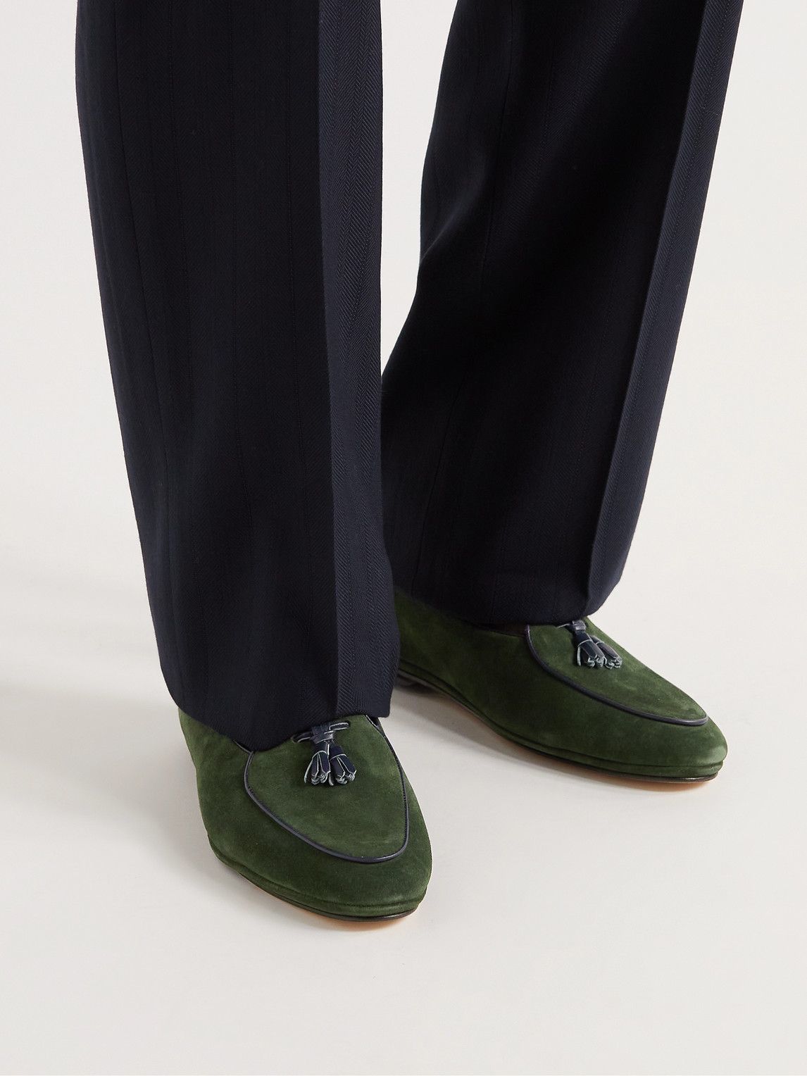 Rubinacci - Marphy Leather-Trimmed Suede Tasseled Loafers - Green Rubinacci