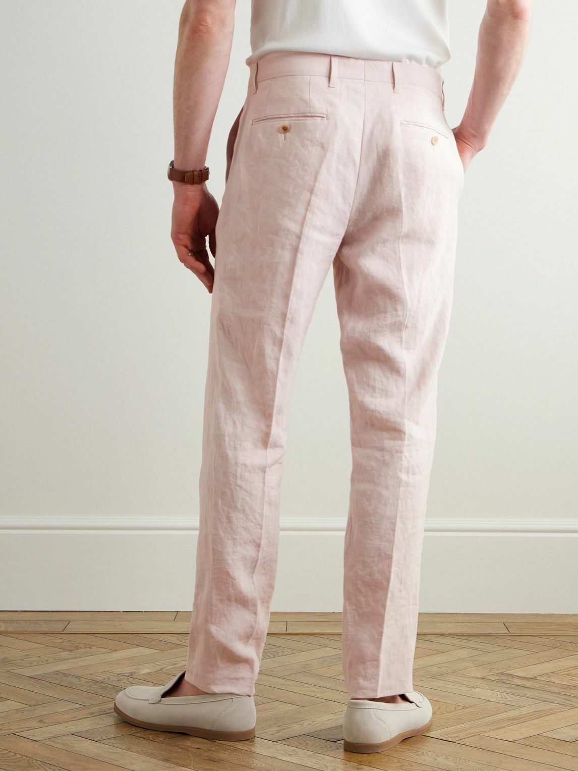 Mr P. - Phillip Slim-Fit Straight-Leg Linen Suit Trousers - Pink Mr P.