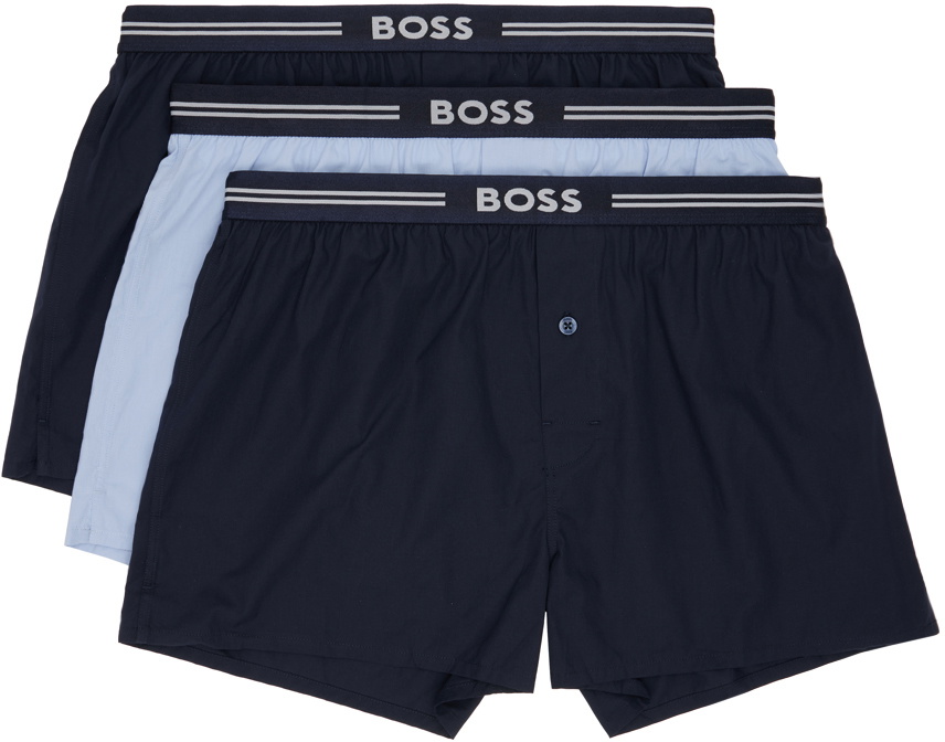 BOSS Three-Pack Navy & Blue Woven Boxers BOSS