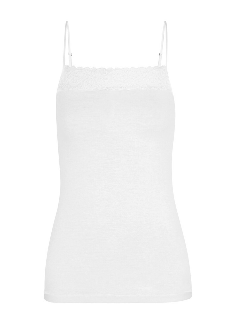 Hanro Moments Lace-trimmed Cotton top White Hanro