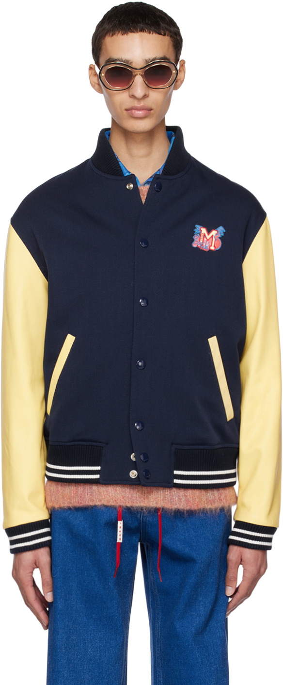 Marni Navy & Yellow Varsity Bomber Jacket Marni
