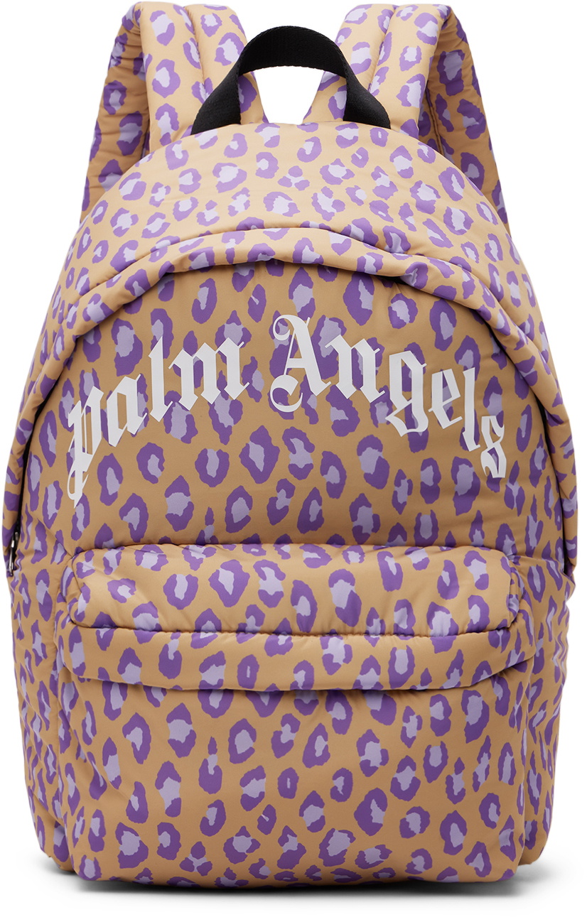 Palm Angels Kids Beige & Purple Leopard Backpack Palm Angels