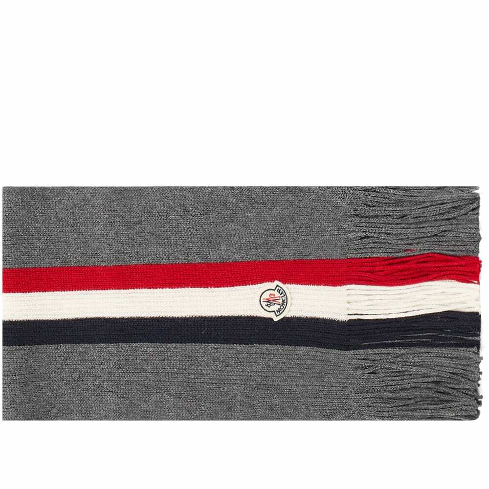 Moncler Men's Tricolore Striped Logo Scarf in Grey Moncler