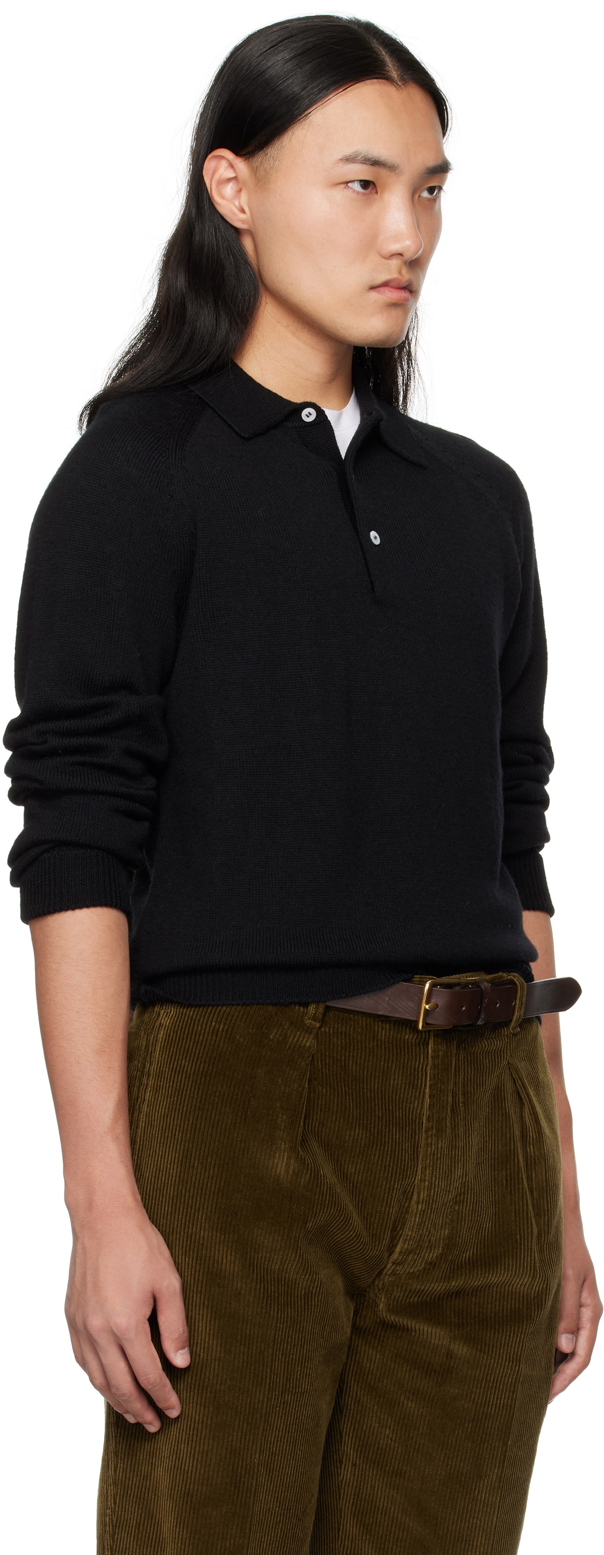 Drake's Black Merino Wool Knitted Polo Drake's