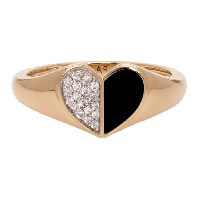 Adina Reyter Gold and Black Ceramic Pave Folded Heart Ring Adina Reyter