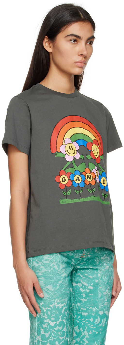GANNI Gray Rainbow T-Shirt GANNI