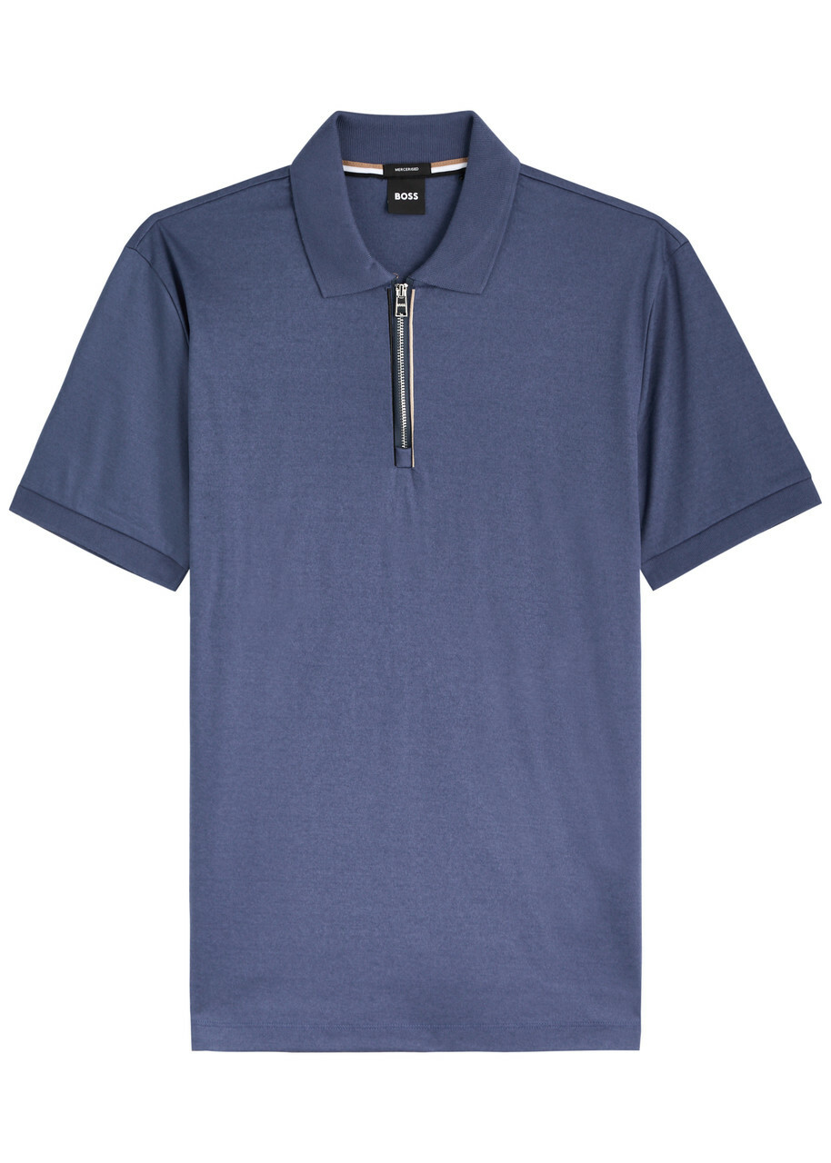 Boss Polston Half-zip Cotton Polo Shirt Navy BOSS