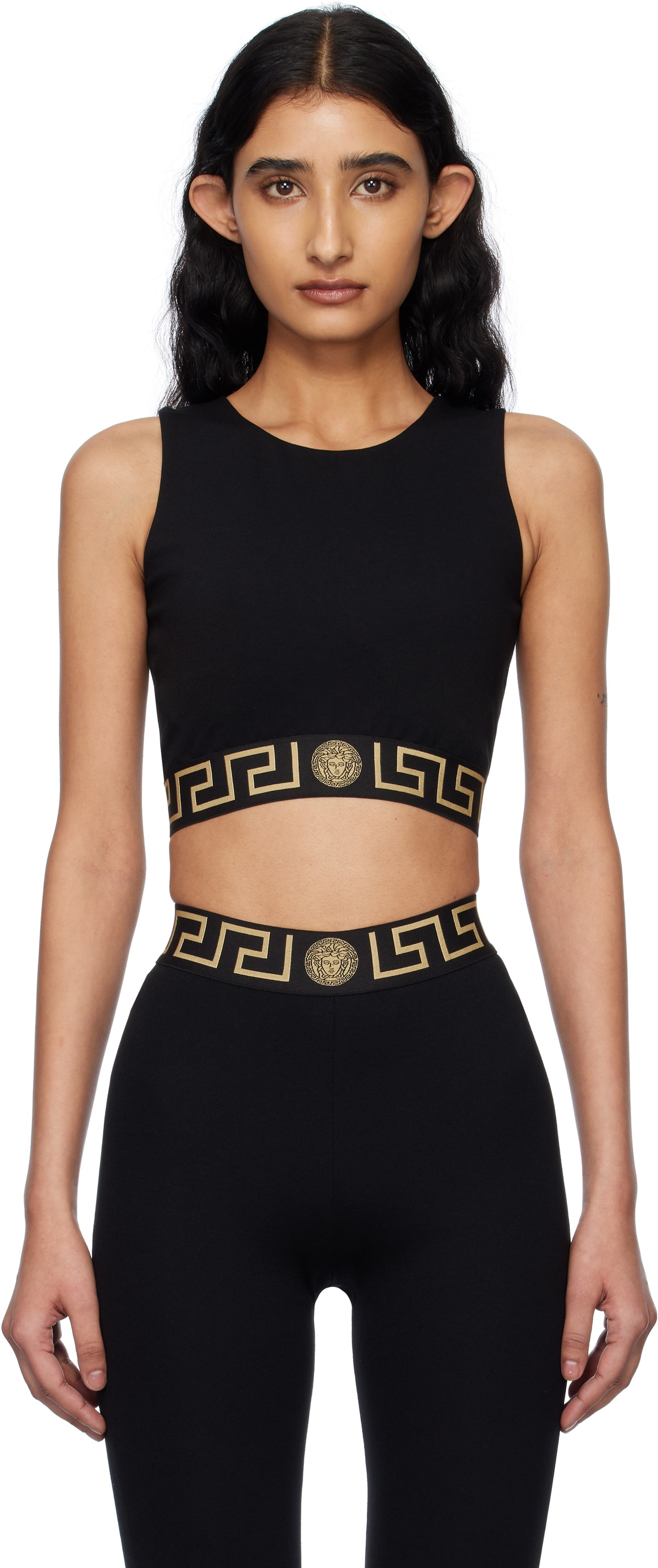 Versace Underwear Black Greca Border Gym Sport Bra Versace Underwear