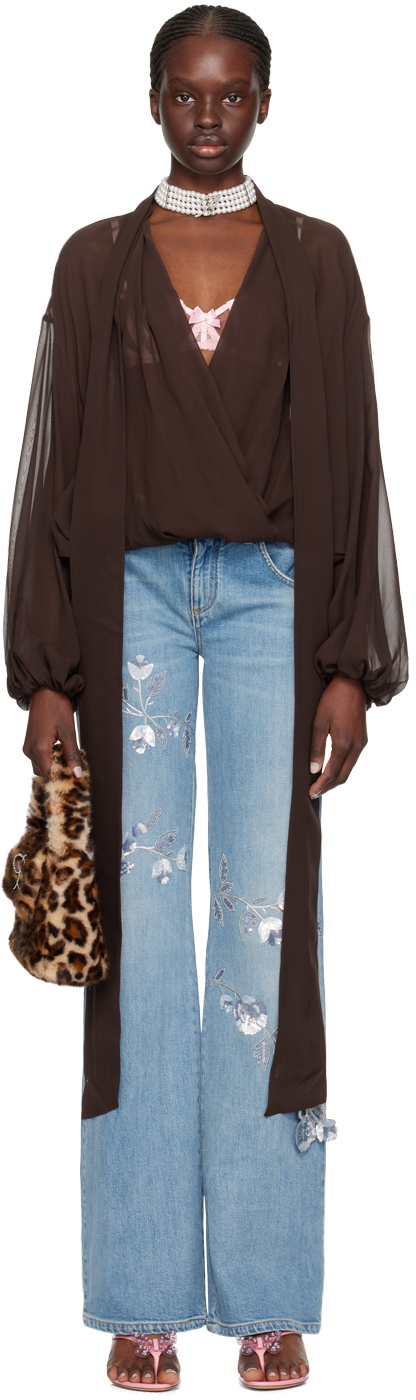 Blumarine Brown Sheer Blouse Blumarine