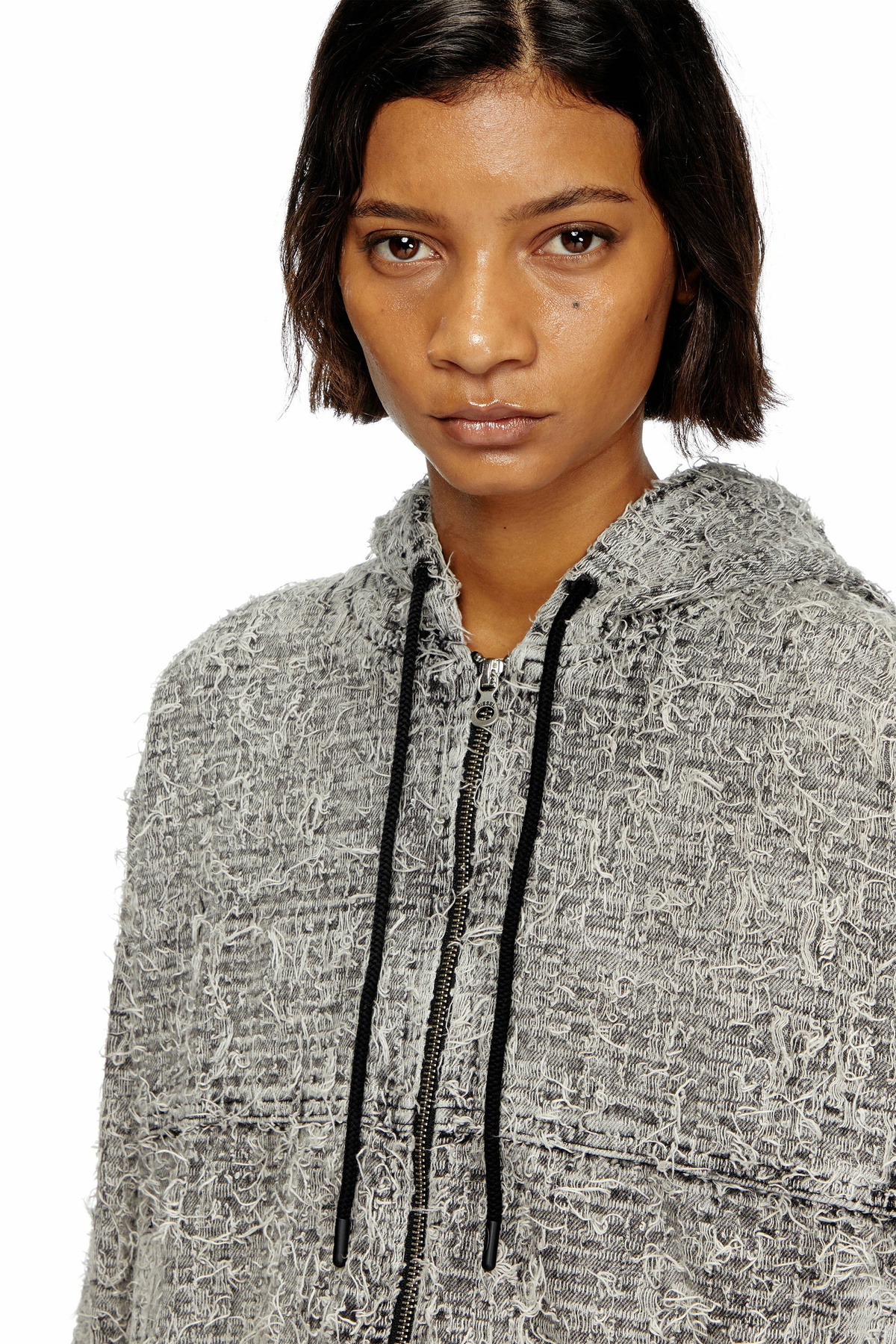 Diesel Hooded jacket in bouclé denim - Denim Jackets Womens in Grey Diesel