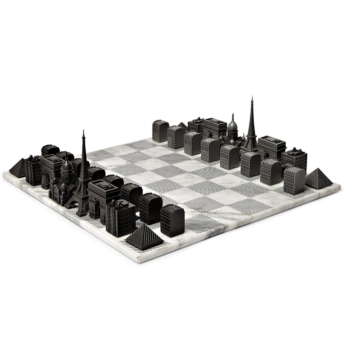 Skyline Chess - Paris Marble and Metal Chess Set - Black Skyline Chess